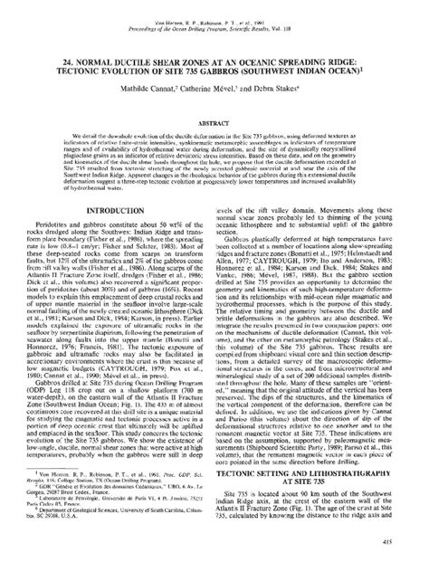 Pdf Normal Ductile Shear Zones At An Oceanic Spreading Ridge Tectonic Evolution Of Site 735