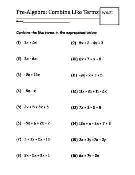 Collecting Like Terms Fun Worksheet