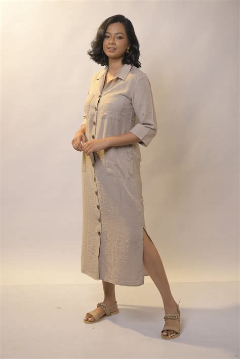 Linen Shirt Dress Brown Leena Clothing