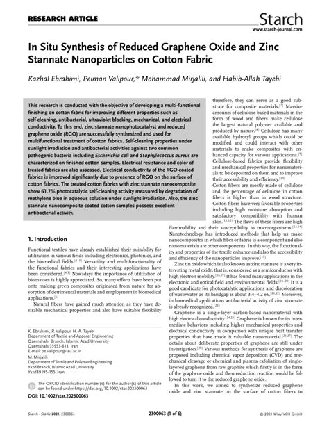Pdf In Situ Synthesis Of Reduced Graphene Oxide And Zinc Stannate Nanoparticles On Cotton