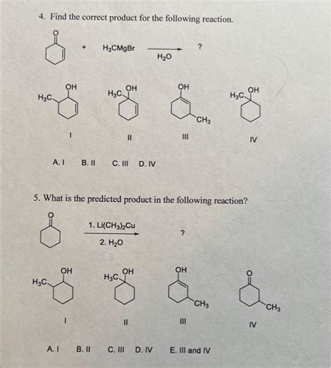 Solved Find The Correct Product For The Following Chegg Com