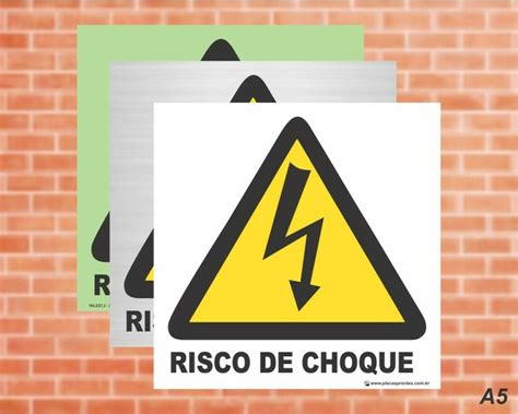 Placa De Sinalização Tipo Pictograma Risco De Choque Elétrico A5