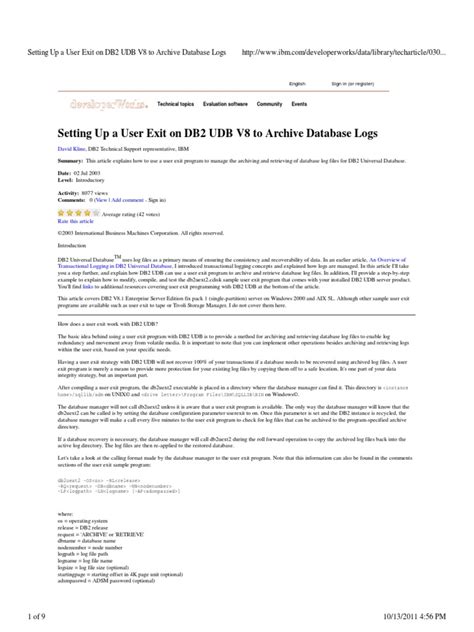Setting Up A User Exit On Db2 Udb V8 To Archive Database Logs Pdf