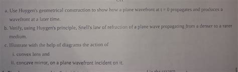 A Use Huygens Geometrical Construction To Show How A Plane Wavefront At