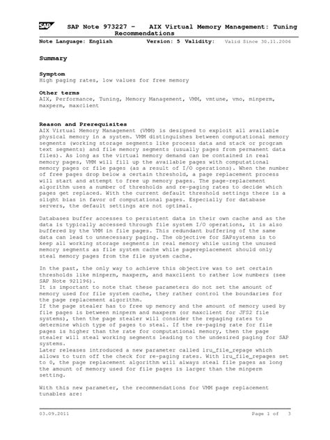 sapnote 973227 aix virtual memory management tuning recommendations download free pdf