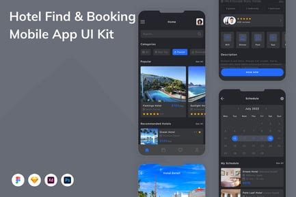 Hotel Find And Booking Mobile App Ui Kit Ux And Ui Kits Ft Hotel And Book