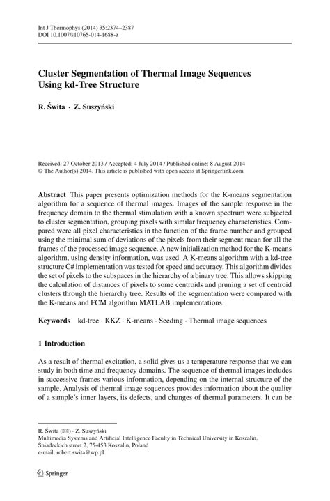 Pdf Cluster Segmentation Of Thermal Image Sequences Using Kd Tree