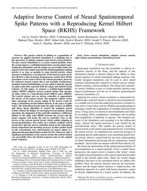 Pdf Adaptive Inverse Control Of Neural Spatiotemporal Spike Patterns With A Reproducing Kernel