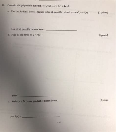 solved 10 consider the polynomial function y p x x 2x2