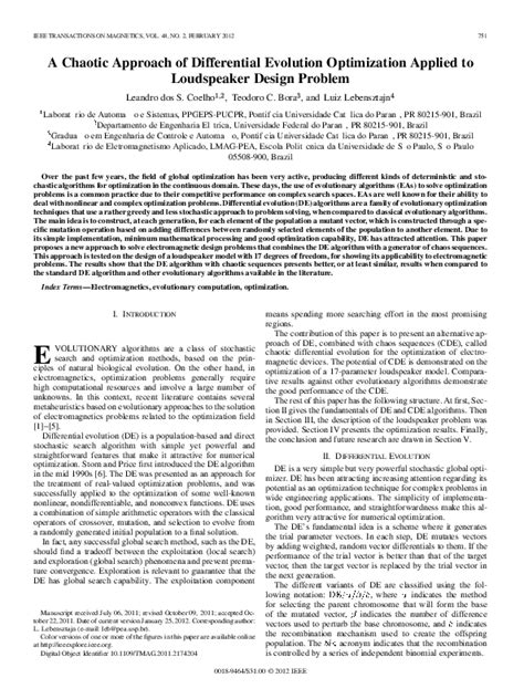 Pdf A Chaotic Approach Of Differential Evolution Optimization Applied To Loudspeaker Design