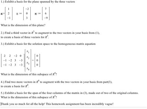 Solved Exhibit A Basis For The Plane Spanned By The Three
