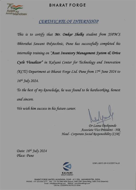 Completed My Internship At Bharat Forge Omkar Shelke Posted On The Topic Linkedin