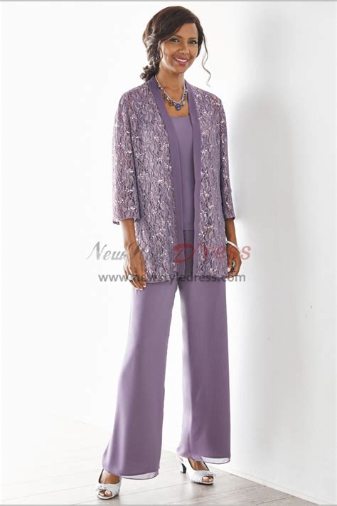 Elegant Gray Mother Of The Bride Pant Suits Elastic Waist Pants 3 Piece