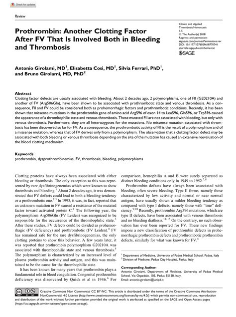 Pdf Prothrombin Another Clotting Factor After Fv That Is Involved Both In Bleeding And Thrombosis