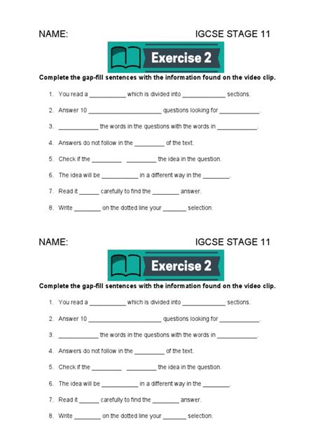 Igcse Reading Exam Part 2 Gap Fill Worksheet Pdf