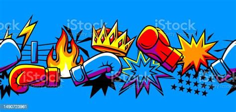 권투 아이템이 있는 패턴입니다 박스 클럽 그림입니다 만화 스타일의 스포츠 배경입니다 Championship에 대한 스톡 벡터 아트 및 기타 이미지 Championship