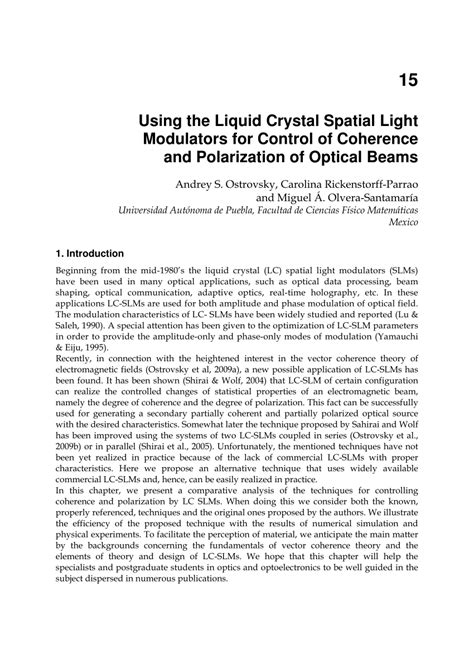 Pdf Using The Liquid Crystal Spatial Light Modulators For Control Of Coherence And