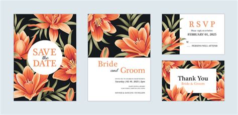 아름다운 백합 꽃 배경 템플릿 웨딩 초대장 인사말 카드 봉투 바우처 브로셔 및 배너 디자인을위한 꽃 요소의 벡터 세트 Rsvp에 대한 스톡 벡터 아트 및 기타 이미지