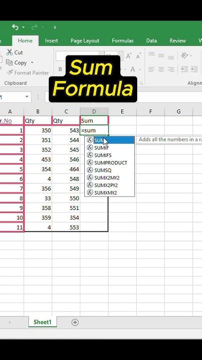 Sum Formula Excel Excel Formula Sum Formula Youtube