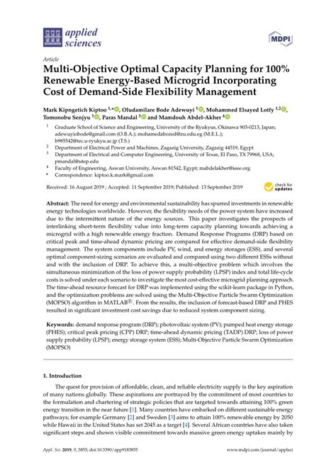pdf multi objective optimal capacity planning for 100 renewable energy based microgrid