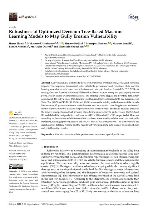 Pdf Robustness Of Optimized Decision Tree Based Machine Learning Models To Map Gully Erosion