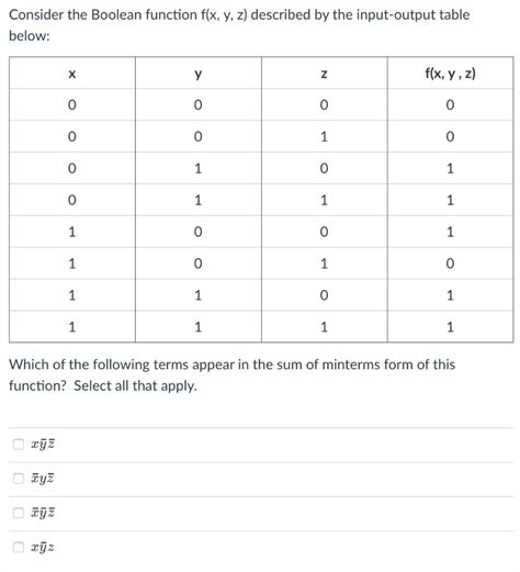 solved consider the boolean function f x y z described by
