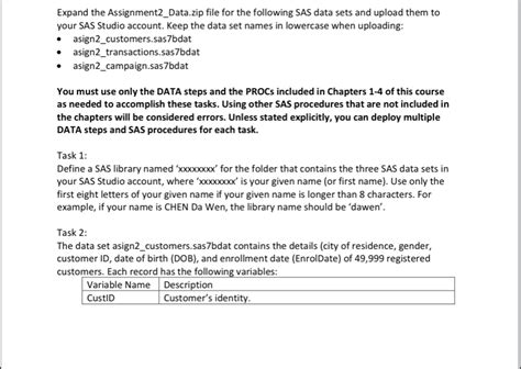 Solved Create A New Sas Data Set That Contains The Following