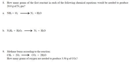 Solved How Many Grams Of The First Reactant In Each Of Chegg