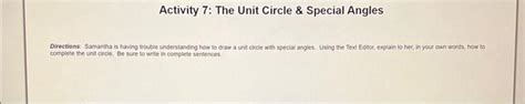 Solved Activity The Unit Circle Special Angles Chegg Com