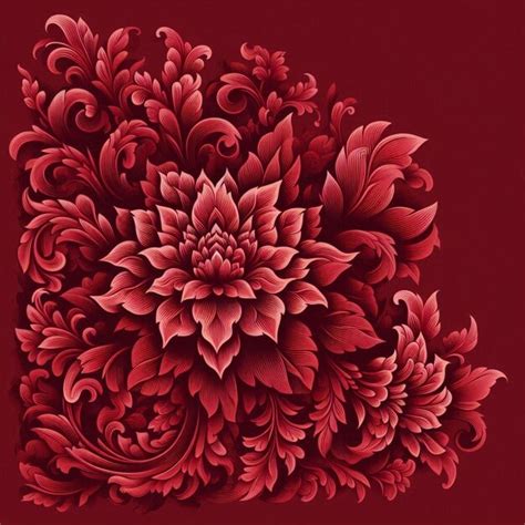 Traditional Floral Patterns Ruby Red Premium Ai Generated Vector