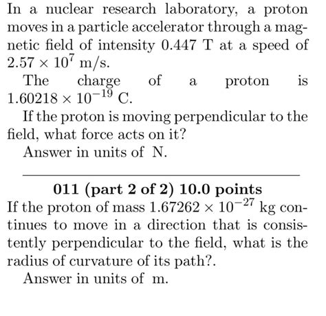 Solved In A Nuclear Research Laboratory A Proton Moves In A Chegg Com