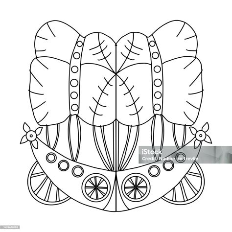 조디악은 스팀펑크 스타일의 비행선 형태로 제미니를 서명합니다 선형 낙서 스타일로 그려진 스팀 펑크 스타일의 점성술 요소의 그림 달력 또는 색칠 공부 책에 대한 그리기