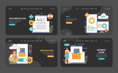Open Source Web Banner Or Landing Page Dark Or Night Mode Set Stock Vector Illustration Of