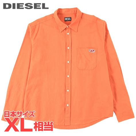 【楽天市場】 Diesel ディーゼル メンズ ワンポイント刺繍ロゴパッチ 麻混 長袖シャツ【s Umbe】【サイズl】【1サイズ程大きめのサイズ感】【オレンジ】die M T F4 399