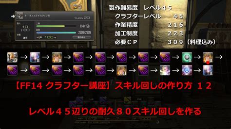 【ff14 クラフター講座】スキル回しの作り方 12 レベル45辺りの耐久80スキル回しを作る Youtube