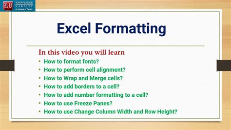 Excel Formattingformat Fonts Cell Alignment Wrap And Merge Cells Borders Freeze Panes Youtube