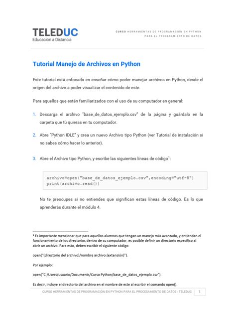 Tutorial Manejo De Archivos En Python Pdf Archivo De Computadora