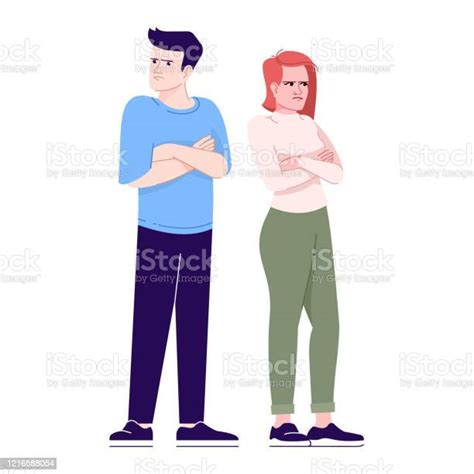 커플 분노와 오해 플랫 벡터 그림 화가 소년과 소녀 슬픈 남자와 여자 흰색 배경에 개요 요소와 만화 캐릭터를 고립 부러움에 대한