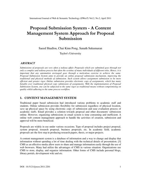 Pdf Proposal Submission System A Content Management System Approach