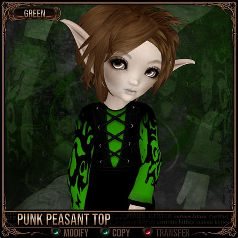 Second Life Marketplace Curious Kitties Unreal Fuzz Punk Peasant Top Green