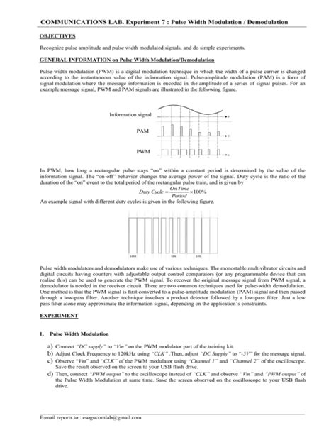 Pwm Modulation Demodulation Lab Experiment