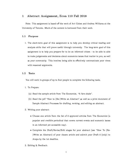 Abstract Assignment Outline 1 Abstract Assignment Econ 110 Fall 2018