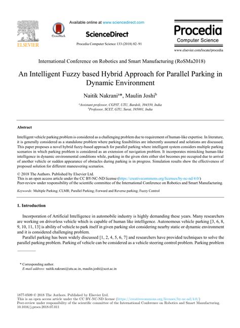 PDF An Intelligent Fuzzy Based Hybrid Approach For Parallel Parking In Dynamic Environment