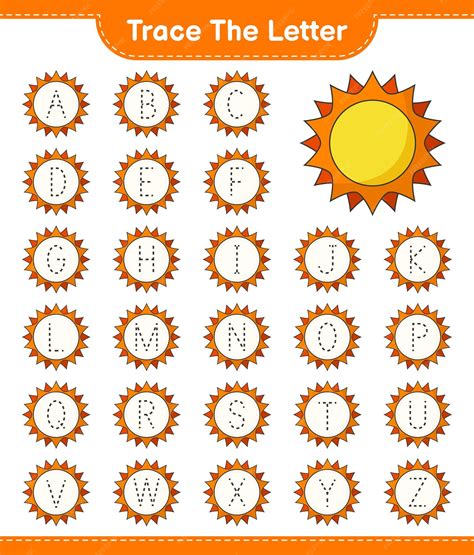 Sun Educational 어린이 게임 인쇄용 워크 시트로 편지 추적 편지 추적 프리미엄 벡터