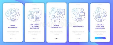 Customer Service Tips Blue Gradient Onboarding Mobile App Screen Stock