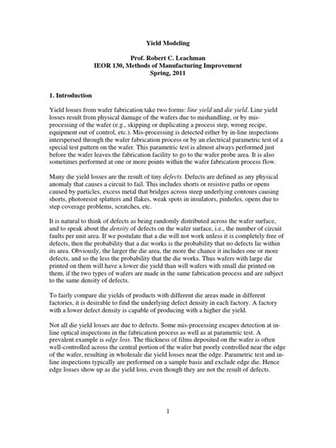 Yield Models Rev Pdf Semiconductor Device Fabrication Poisson Distribution