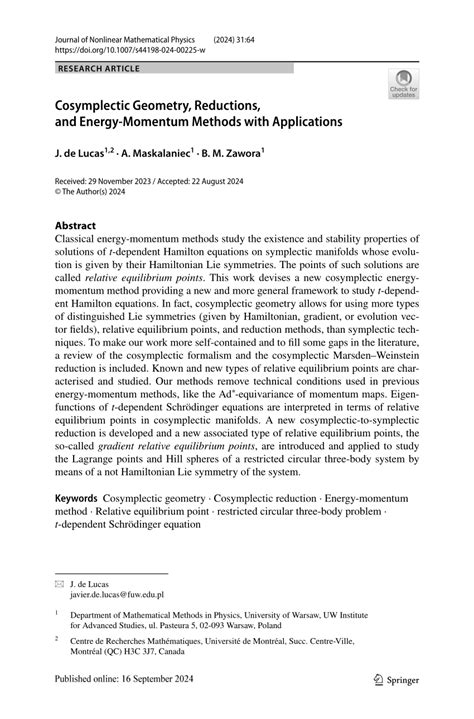 Pdf Cosymplectic Geometry Reductions And Energy Momentum Methods
