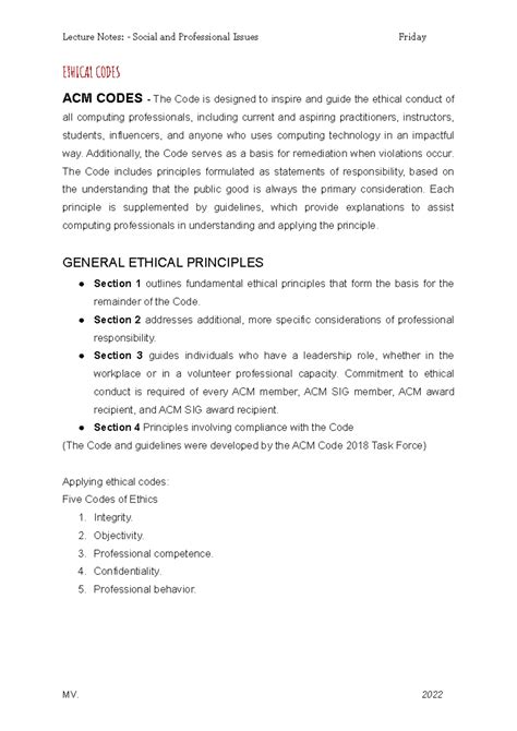 Spi101 Ethical Codes Week3 Lecture Notes Lecture Notes Social And Professional Issues