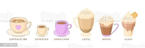 커피의 다른 벡터 삽화의 집합입니다 다양한 종류의 커피가 든 아름다운 머그잔 0명에 대한 스톡 벡터 아트 및 기타 이미지 0