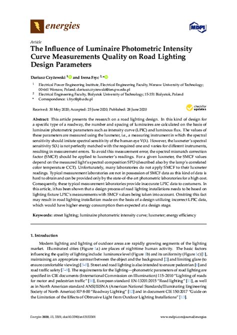Pdf The Influence Of Luminaire Photometric Intensity Curve Measurements Quality On Road